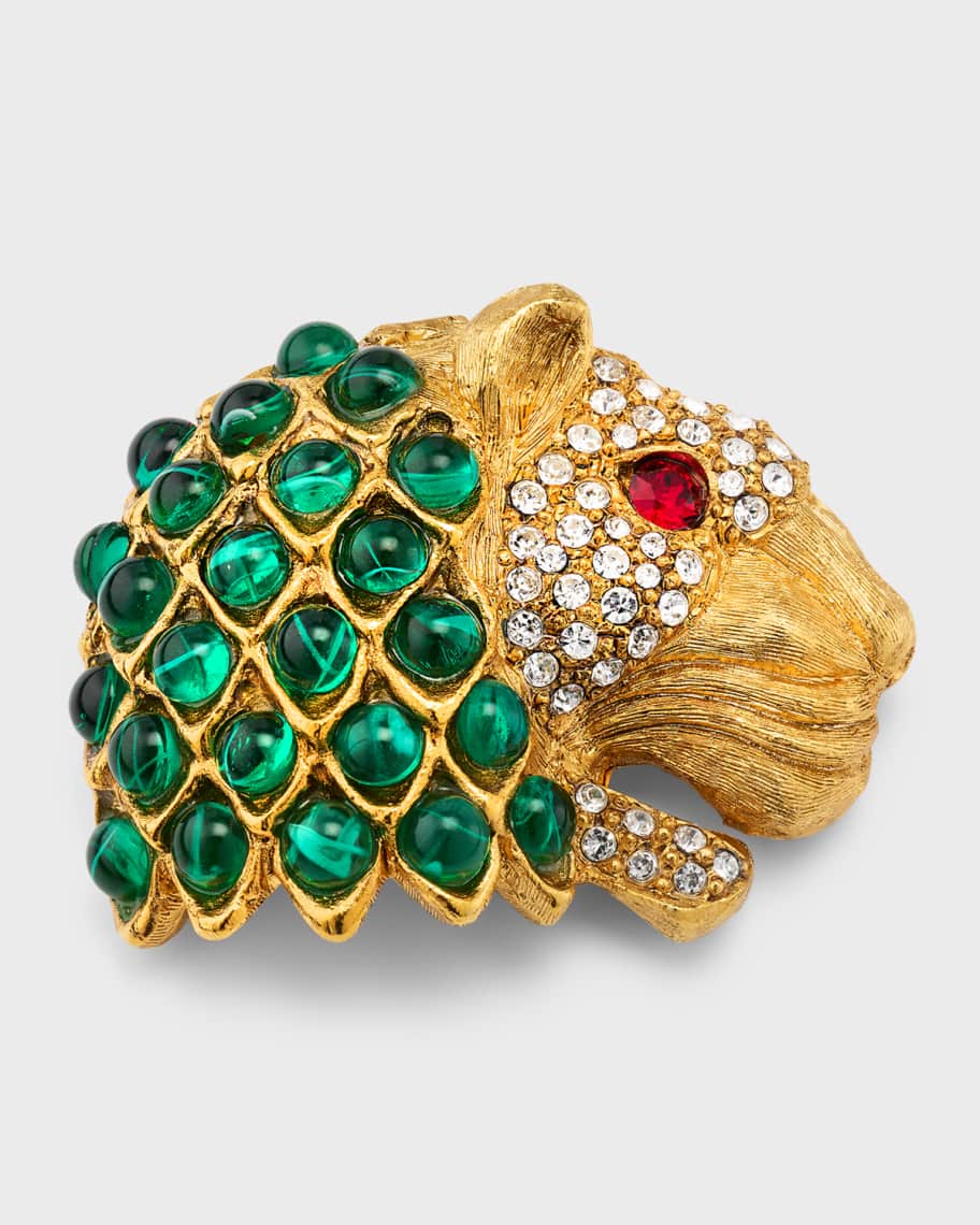 Kenneth Jay Lane Gold and Crystal Lion Head Pin | Neiman Marcus