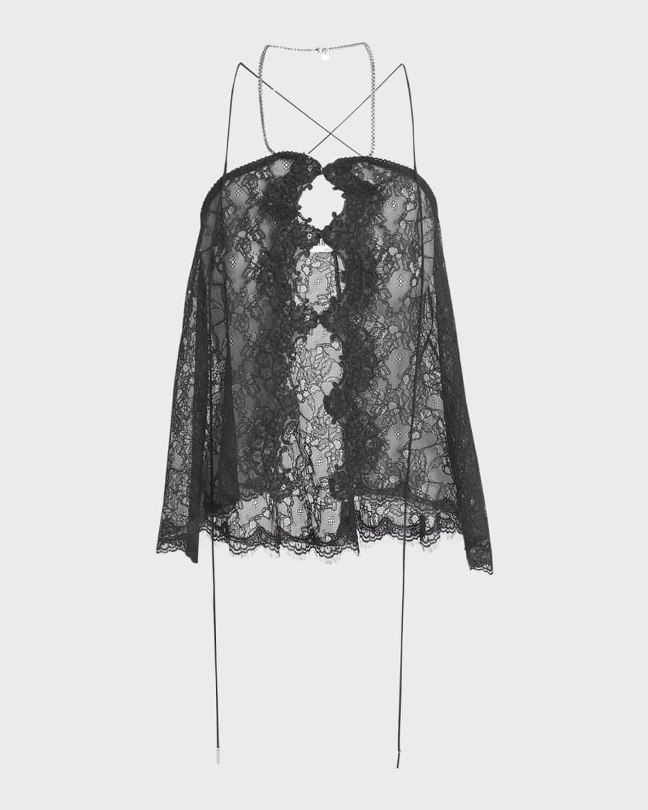 The Attico Cutout Button-Front Chain-Halter Lace Top | Neiman Marcus