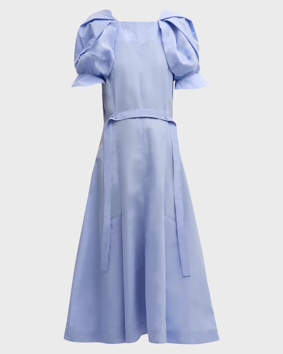 3.1 Phillip Lim Belted Puff-Sleeve A-Line Midi Dress | Neiman Marcus