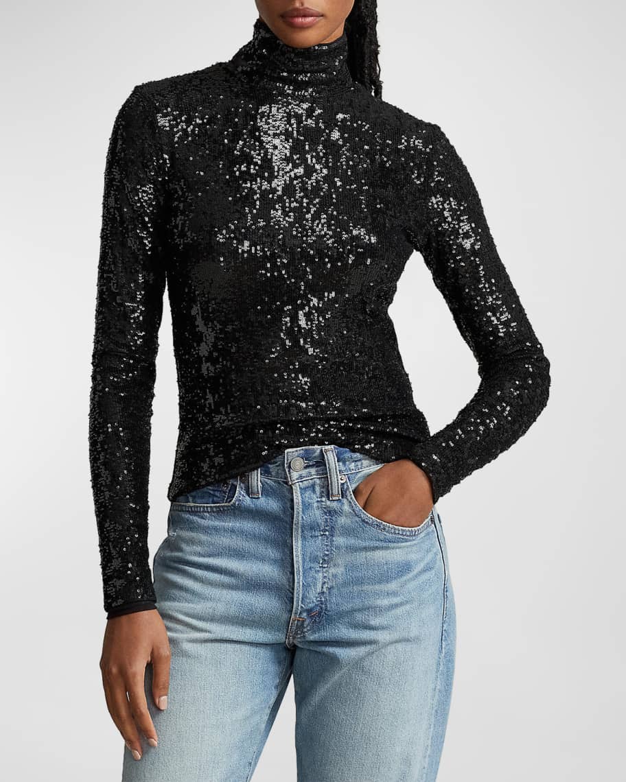 Polo Ralph Lauren Sequined Jersey Turtleneck | Neiman Marcus