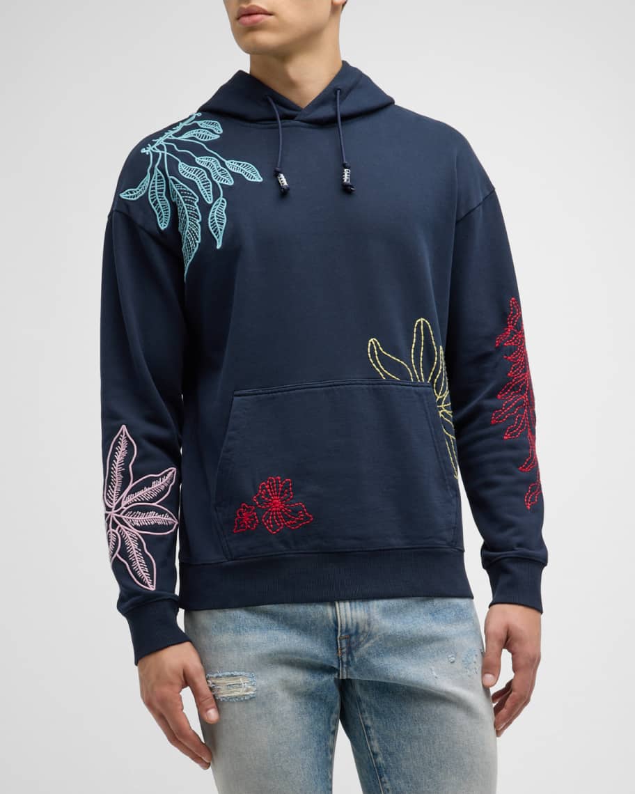 Scotch & Soda Men's Floral Embroidery Cotton Hoodie | Neiman Marcus