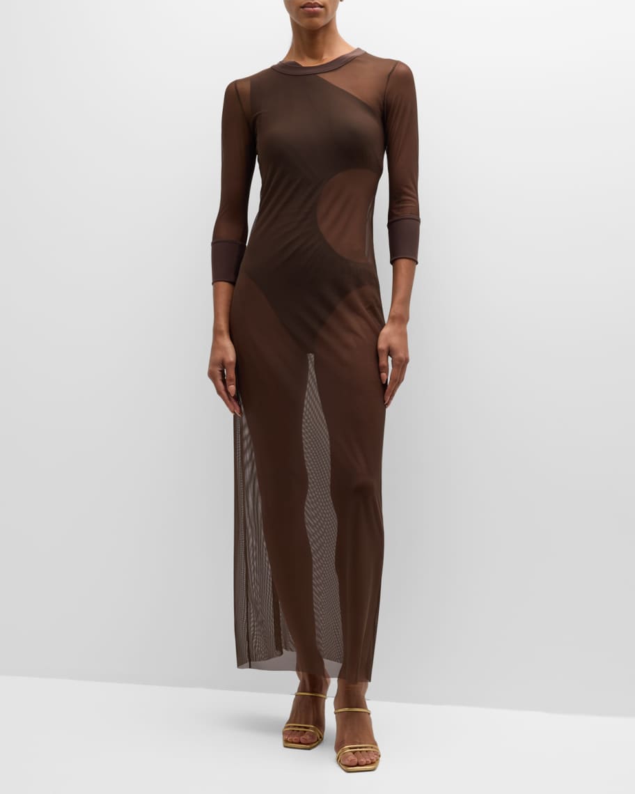 Norma Kamali Semi-Sheer Mesh Maxi Dress | Neiman Marcus
