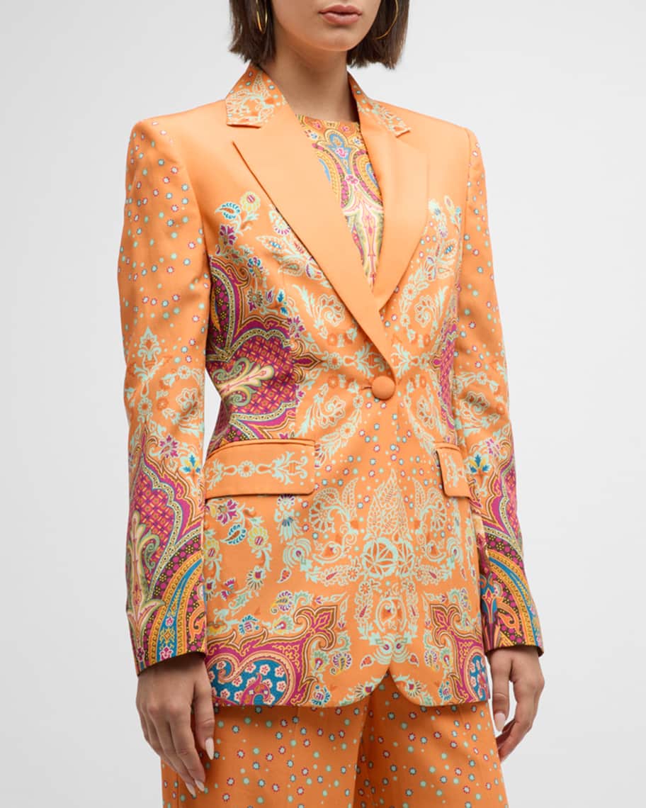 Etro Engineer Paisley-Print Single-Breasted Blazer Jacket | Neiman Marcus