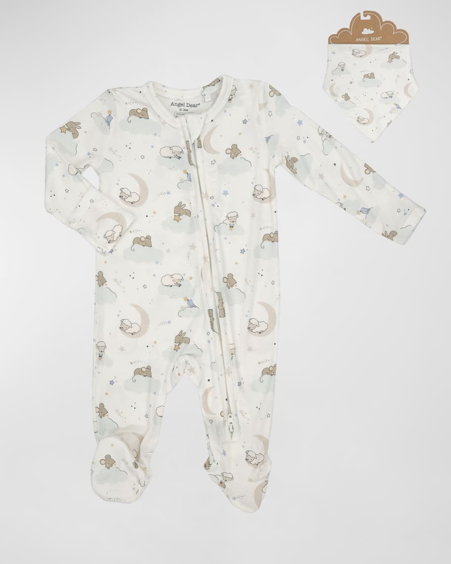 Angel Dear Kid's Dreamtime Animals-Print W/ Bandana Bib, Size Newborn ...