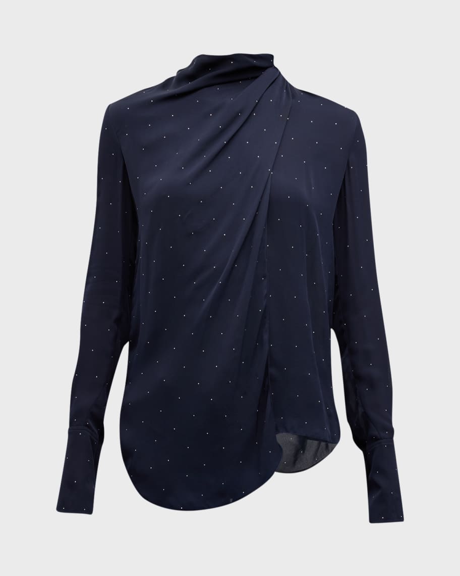 A.L.C. Luna Polka Dot Long-Sleeve Draped Top | Neiman Marcus