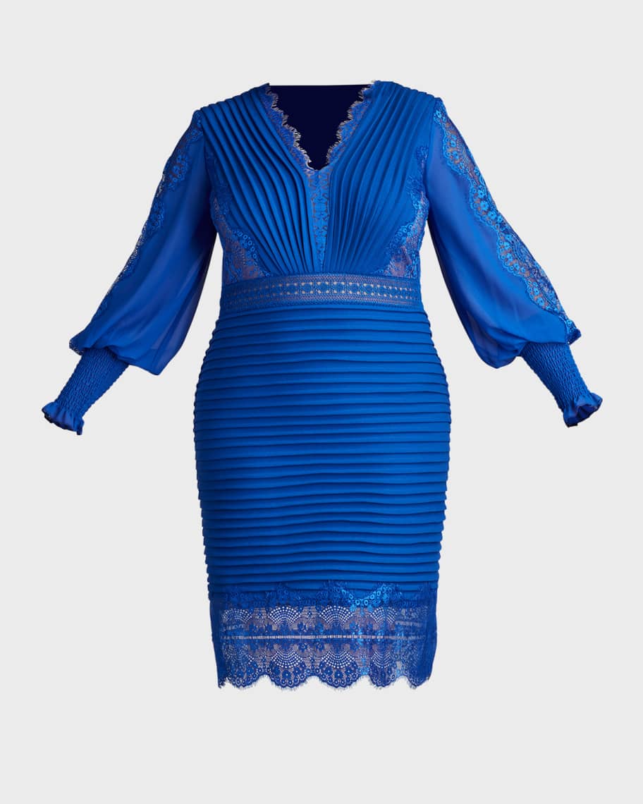 Tadashi Shoji Plus Size Pleated Bishop-Sleeve Dress | Neiman Marcus