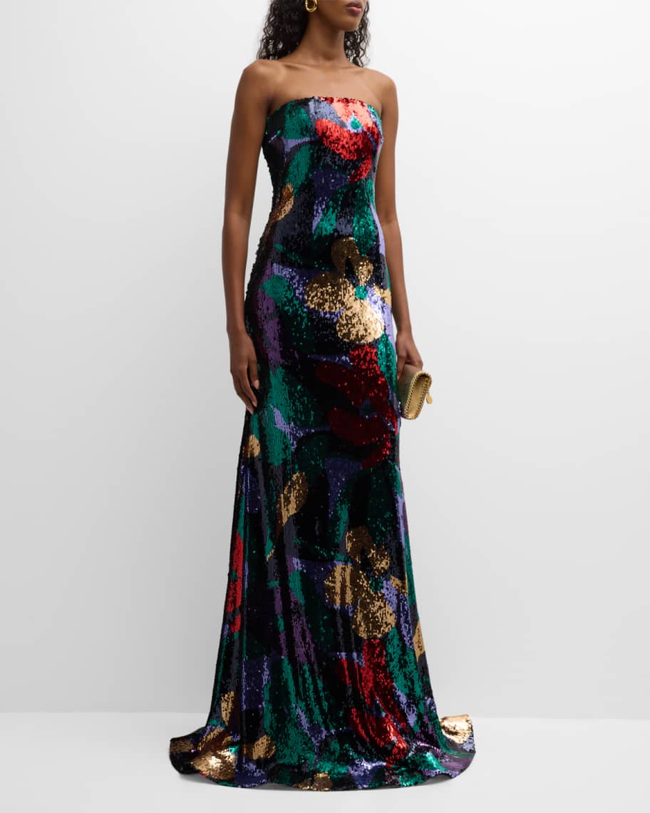 Naeem Khan Floral Sequin Strapless Trumpet Gown | Neiman Marcus