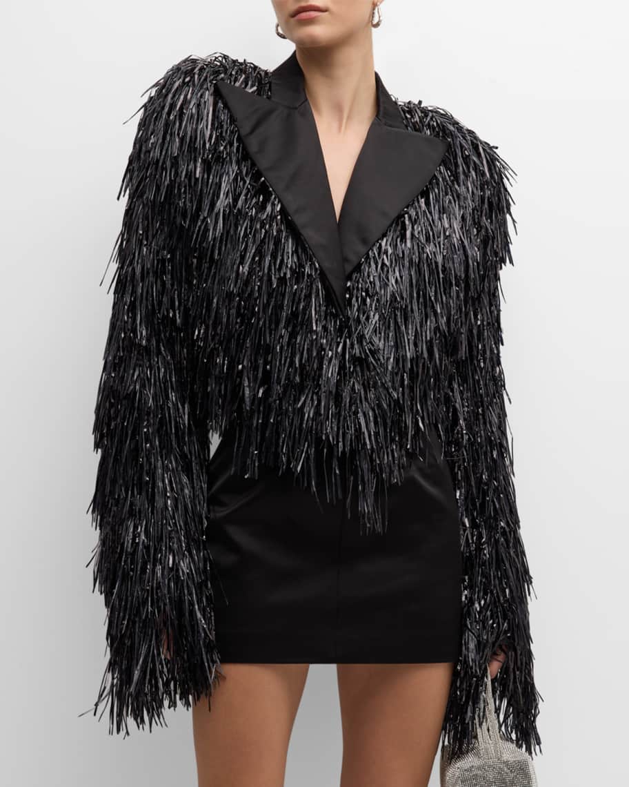 LaQuan Smith Cropped Fringe Blazer Jacket | Neiman Marcus