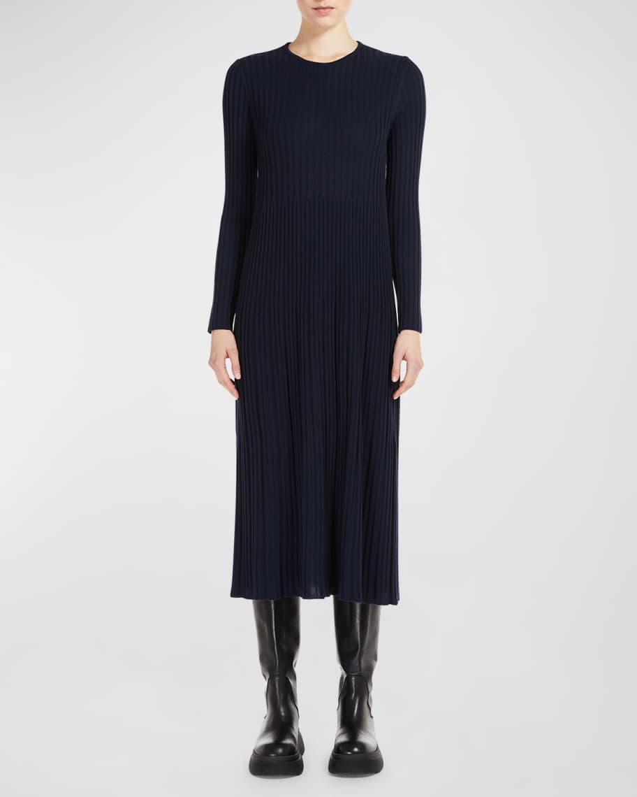 Weekend Max Mara Ribbed Long-Sleeve Shift Midi Dress | Neiman Marcus