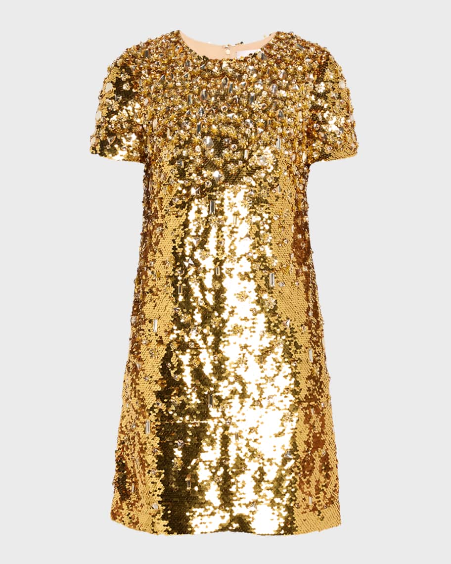 Carolina Herrera Embellished Sequin Shift Dress | Neiman Marcus
