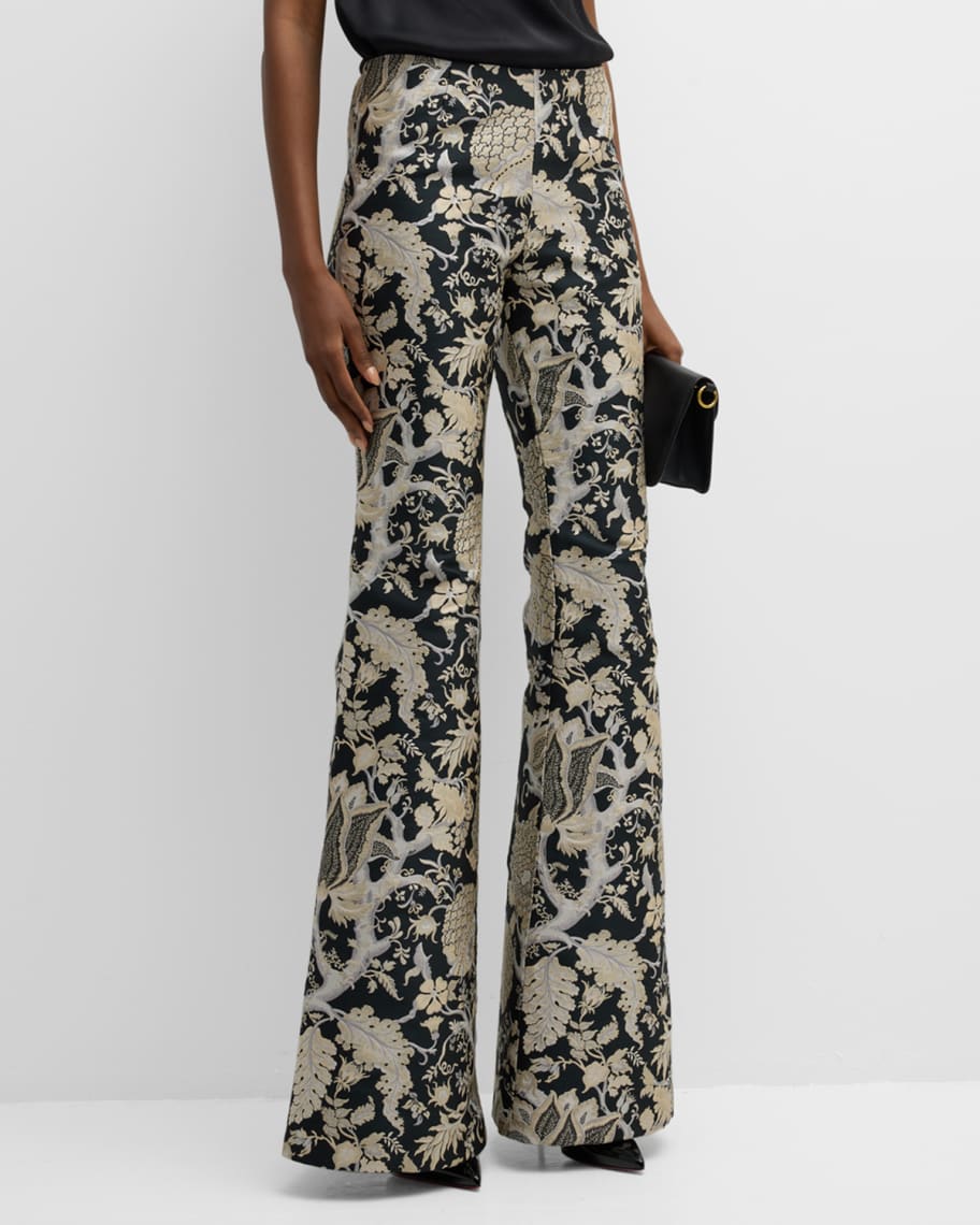 Carolina Herrera Mid-Rise Flared Brocade Pants | Neiman Marcus