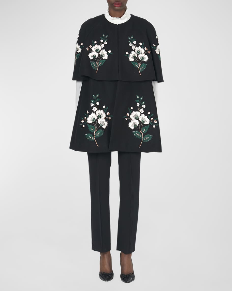 Carolina Herrera Floral Embroidered Tiered Mini Cape | Neiman Marcus