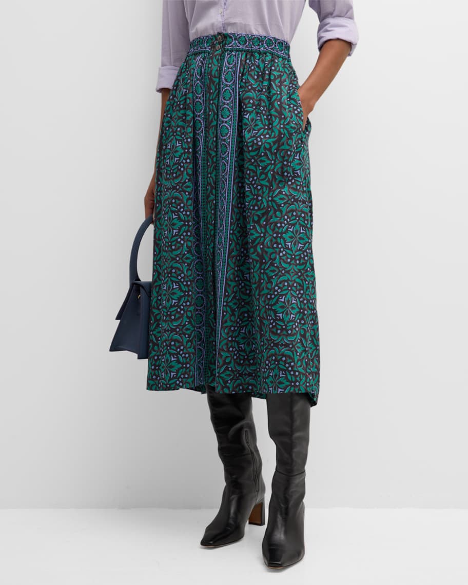 Xirena Tannis Geometric-Print A-line Midi Skirt | Neiman Marcus