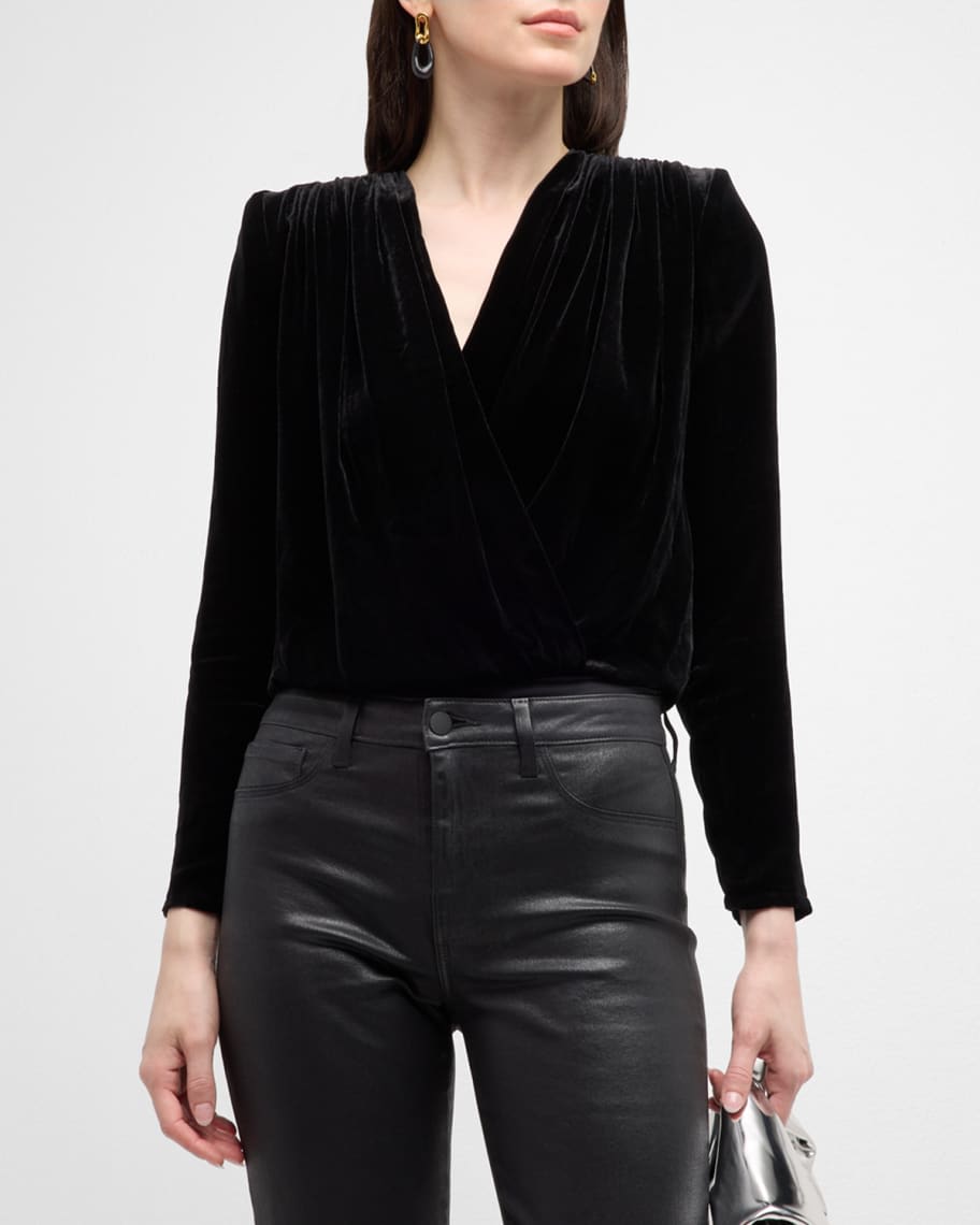 L'Agence Kallie Crossover Velvet Bodysuit | Neiman Marcus