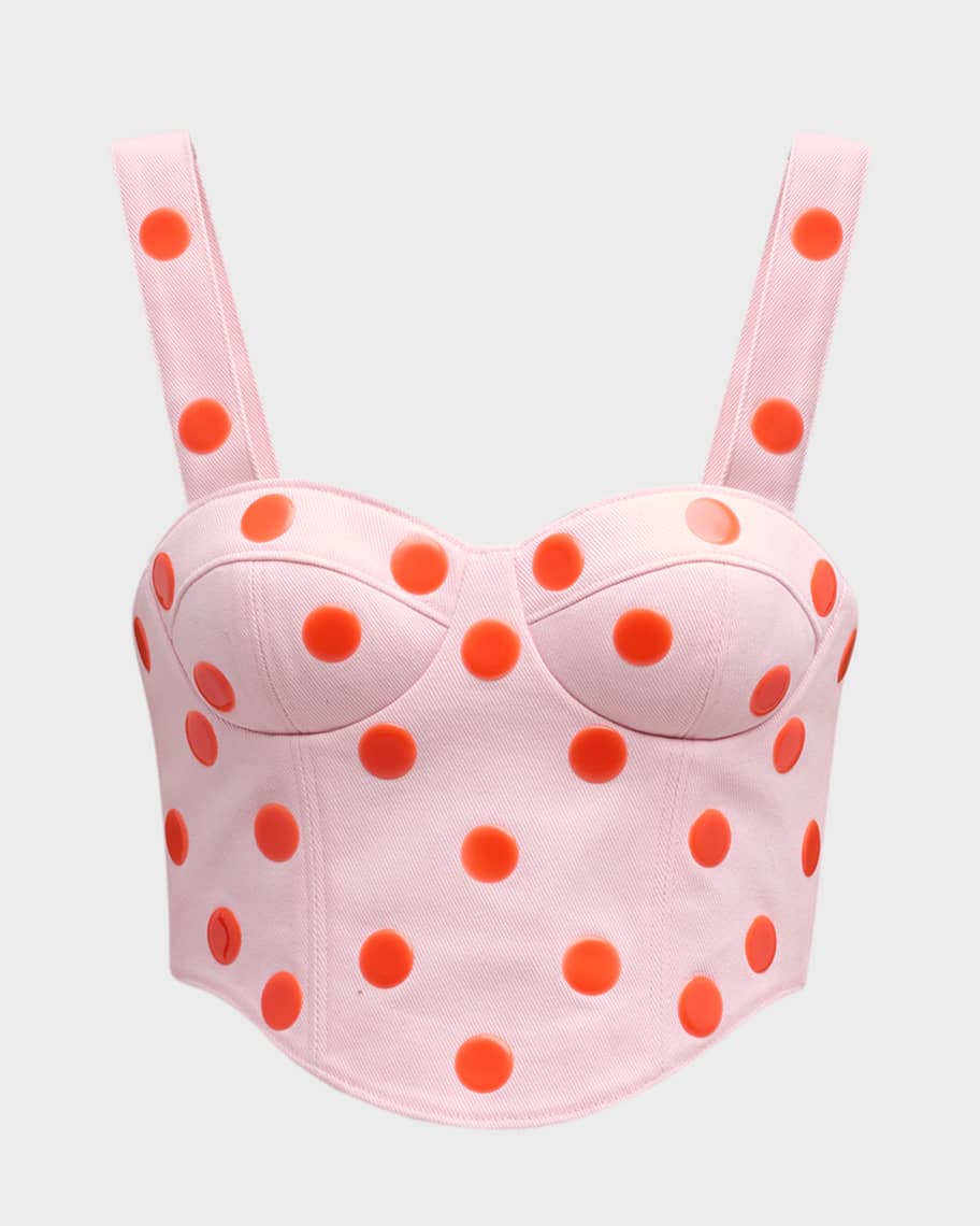 AREA Polka Dot Crop Bustier Top | Neiman Marcus