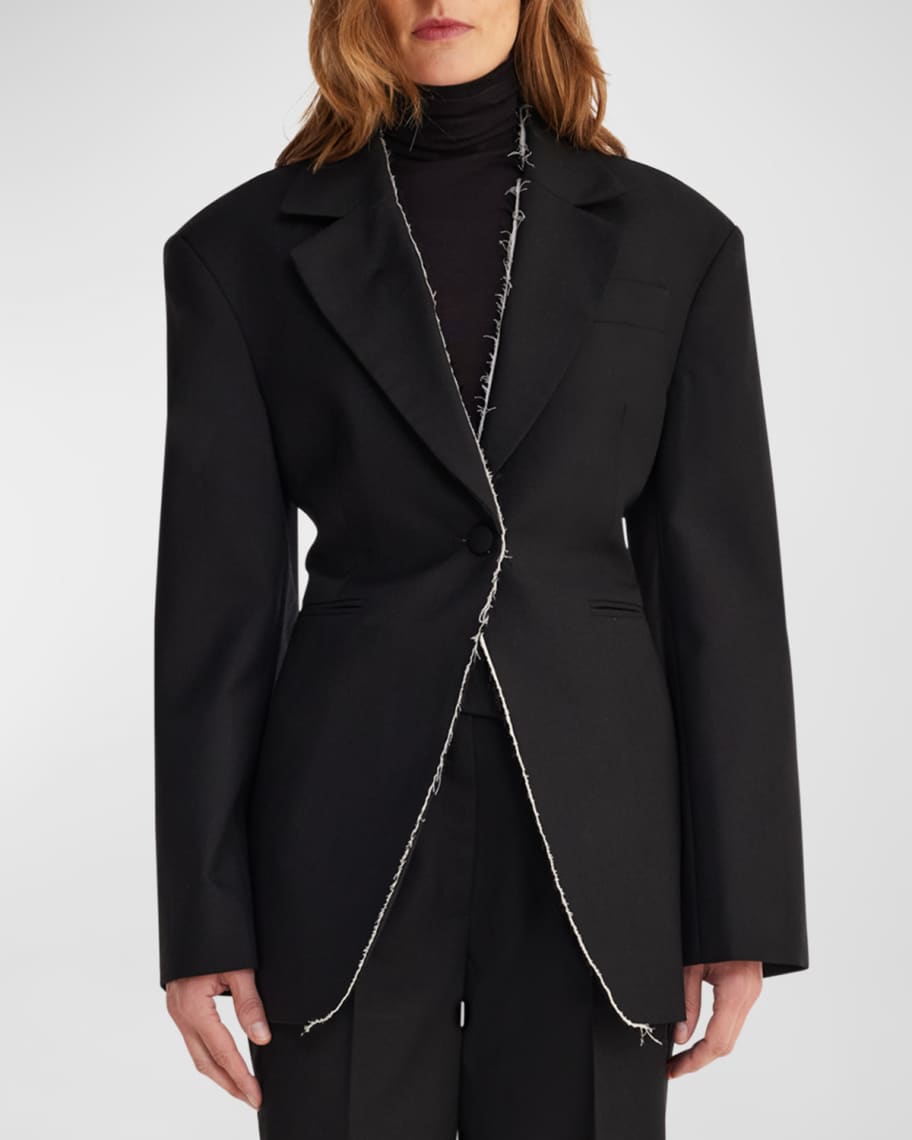 Rohe Waisted Raw-Edge Wool Blazer | Neiman Marcus