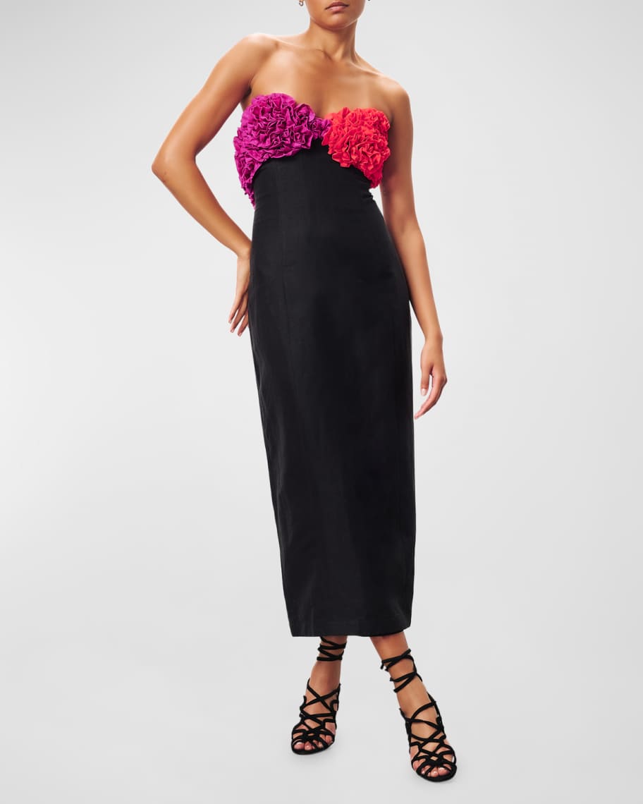 Mara Hoffman Carmen Smocked Sweetheart Strapless Midi Dress | Neiman Marcus