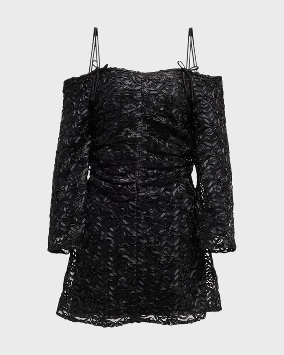 Ganni Off-The-Shoulder Ribben Tulle Mini Dress | Neiman Marcus