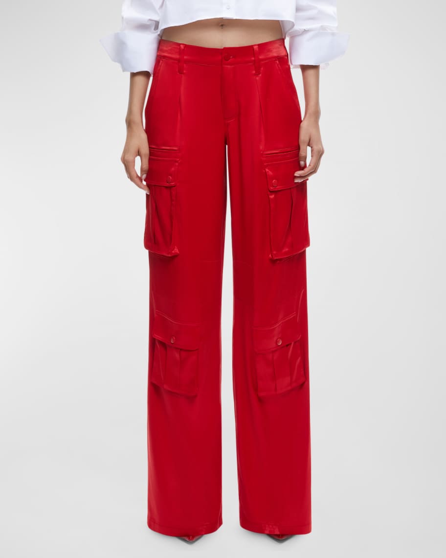 Alice + Olivia Joette Low-Rise Satin Cargo Pants | Neiman Marcus