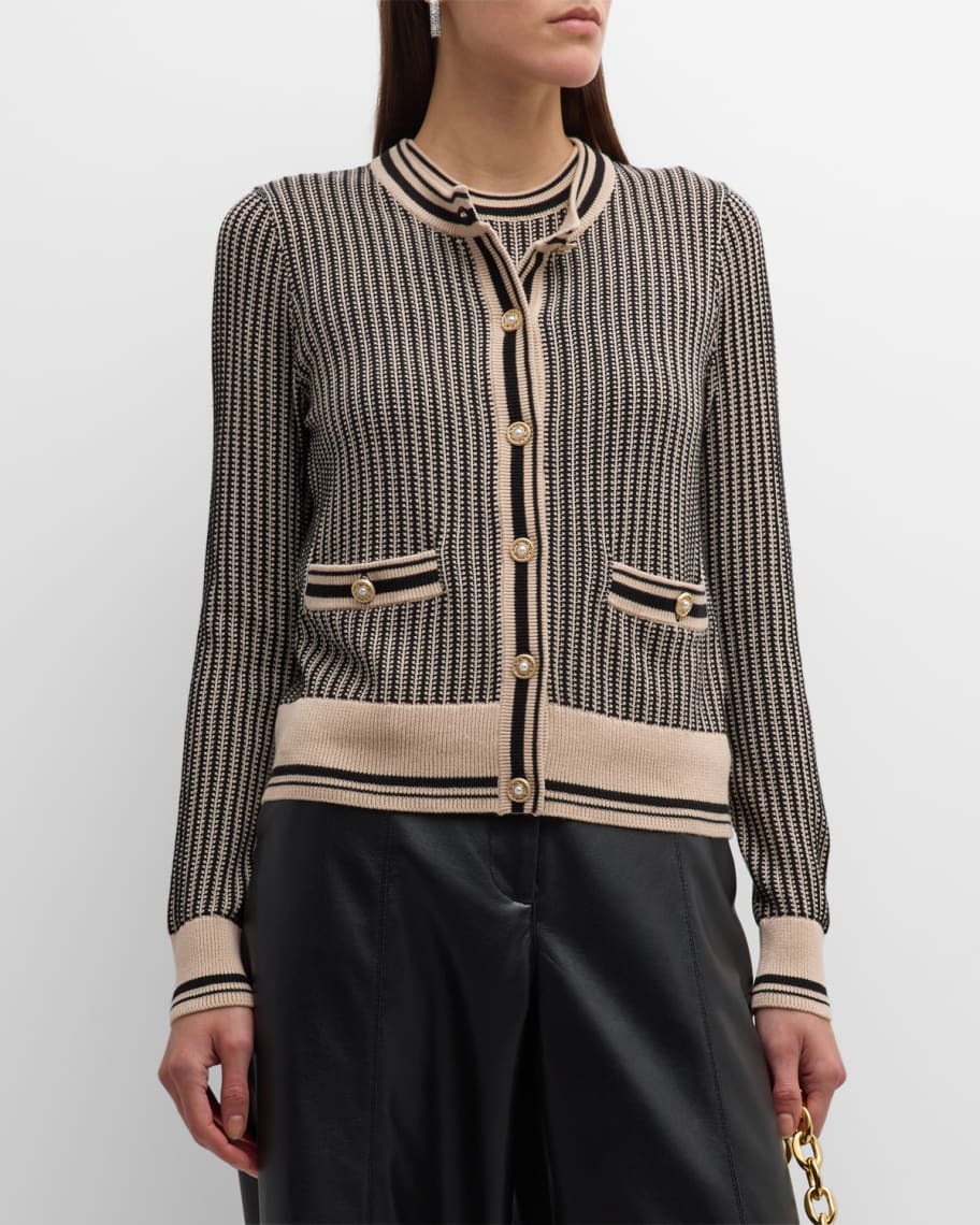 Autumn Cashmere Textured Two-Tone Button-Down Cardigan | Neiman Marcus