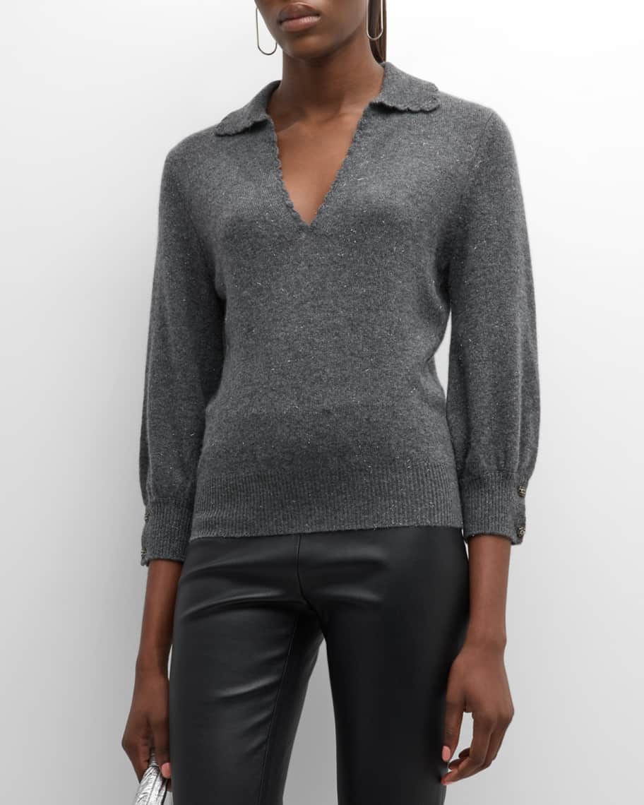 Autumn Cashmere Puff-Sleeve Cashmere-Blend Polo | Neiman Marcus