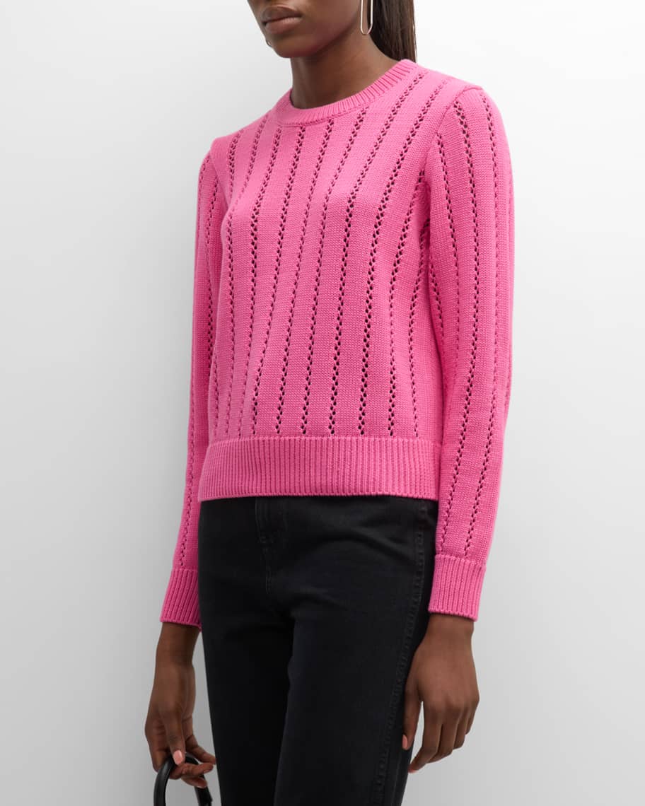 Autumn Cashmere Crewneck Ladder-Stitch Cotton Sweater | Neiman Marcus