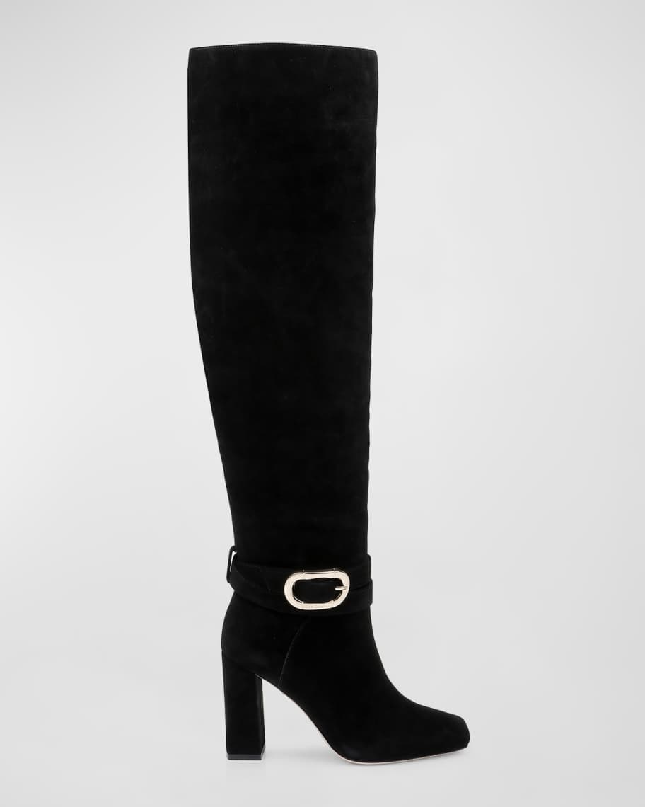 DEE OCLEPPO Samantha Suede Buckle Knee Boots | Neiman Marcus