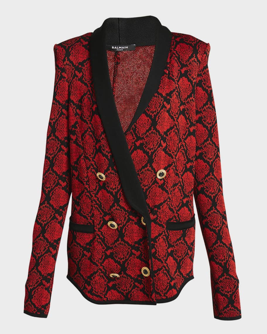 Balmain Double-Breasted Shawl-Collar Python Knit Blazer Jacket | Neiman ...