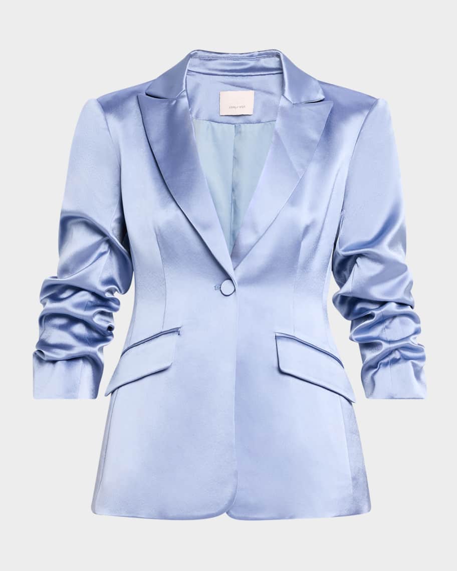 Cinq a Sept Cheyenne Smooth Satin Scrunched-Sleeve Blazer | Neiman Marcus