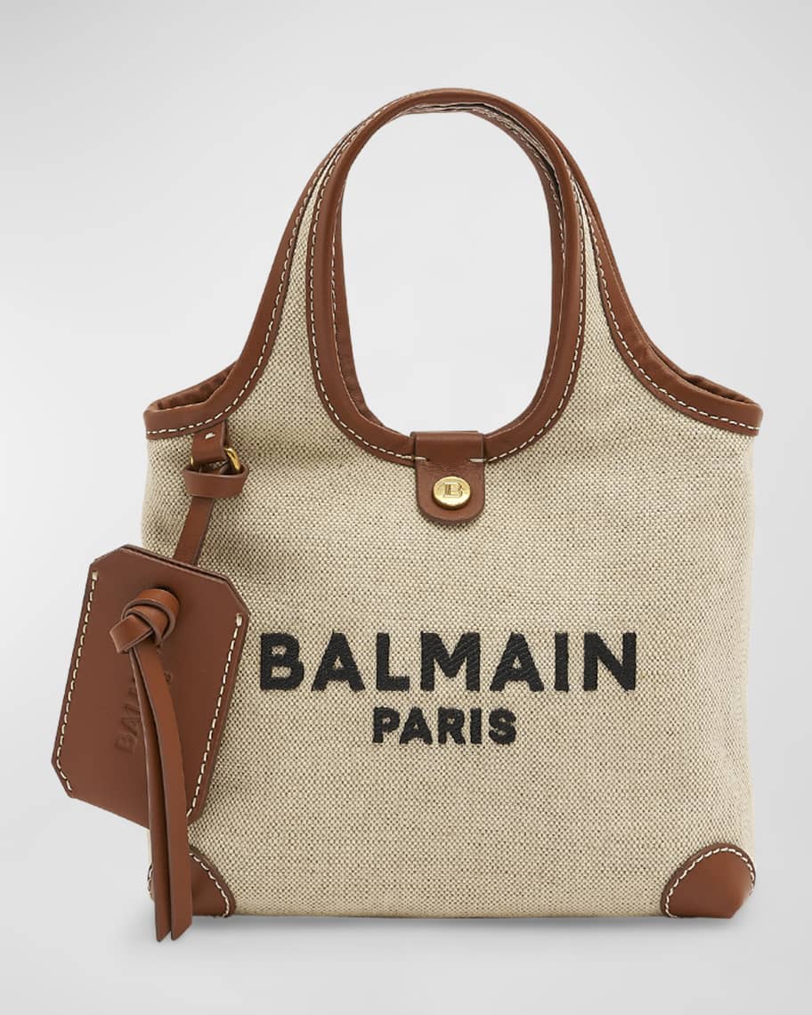 Balmain B Army Mini Grocery Tote Bag in Canvas with Leather Handle ...