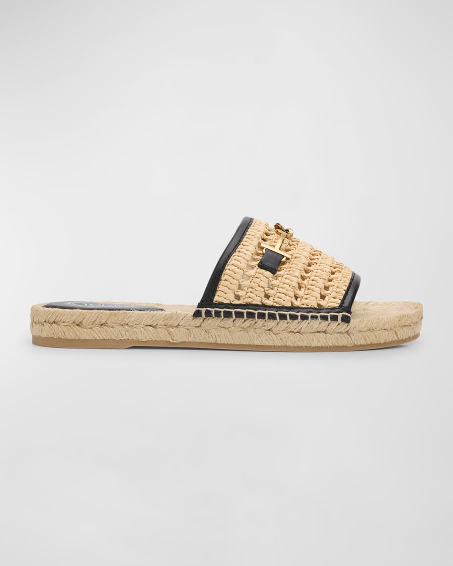 Tod's Raffia T-Ring Slide Espadrilles | Neiman Marcus