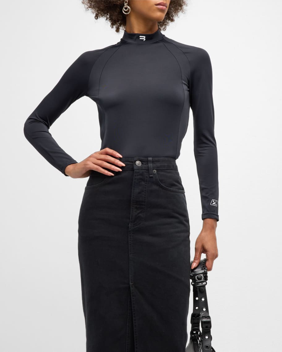 Balenciaga Sporty B Mock-Neck Long-Sleeve Top | Neiman Marcus