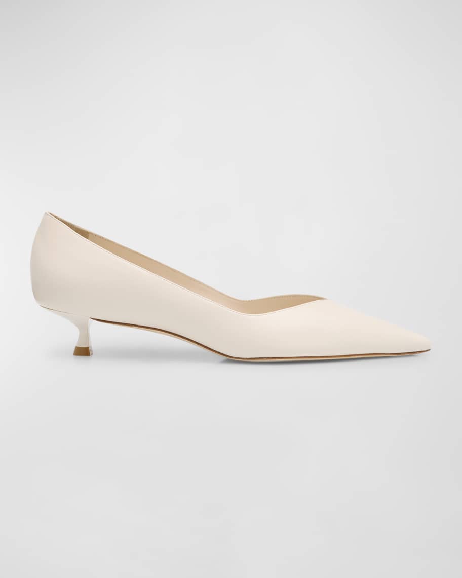 Stuart Weitzman Eva Leather Kitten-Heel Pumps | Neiman Marcus