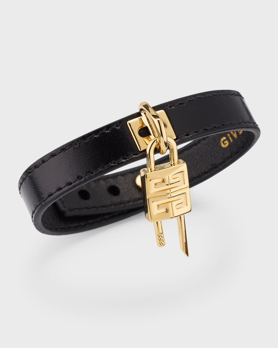 Givenchy Mini Golden Lock Leather Bracelet | Neiman Marcus