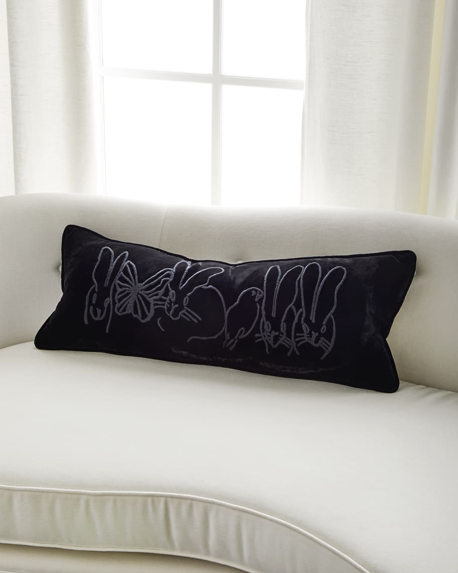 Hunt Slonem Menagerie Hand-Embroidered Velvet Pillow, 14" x 36 ...