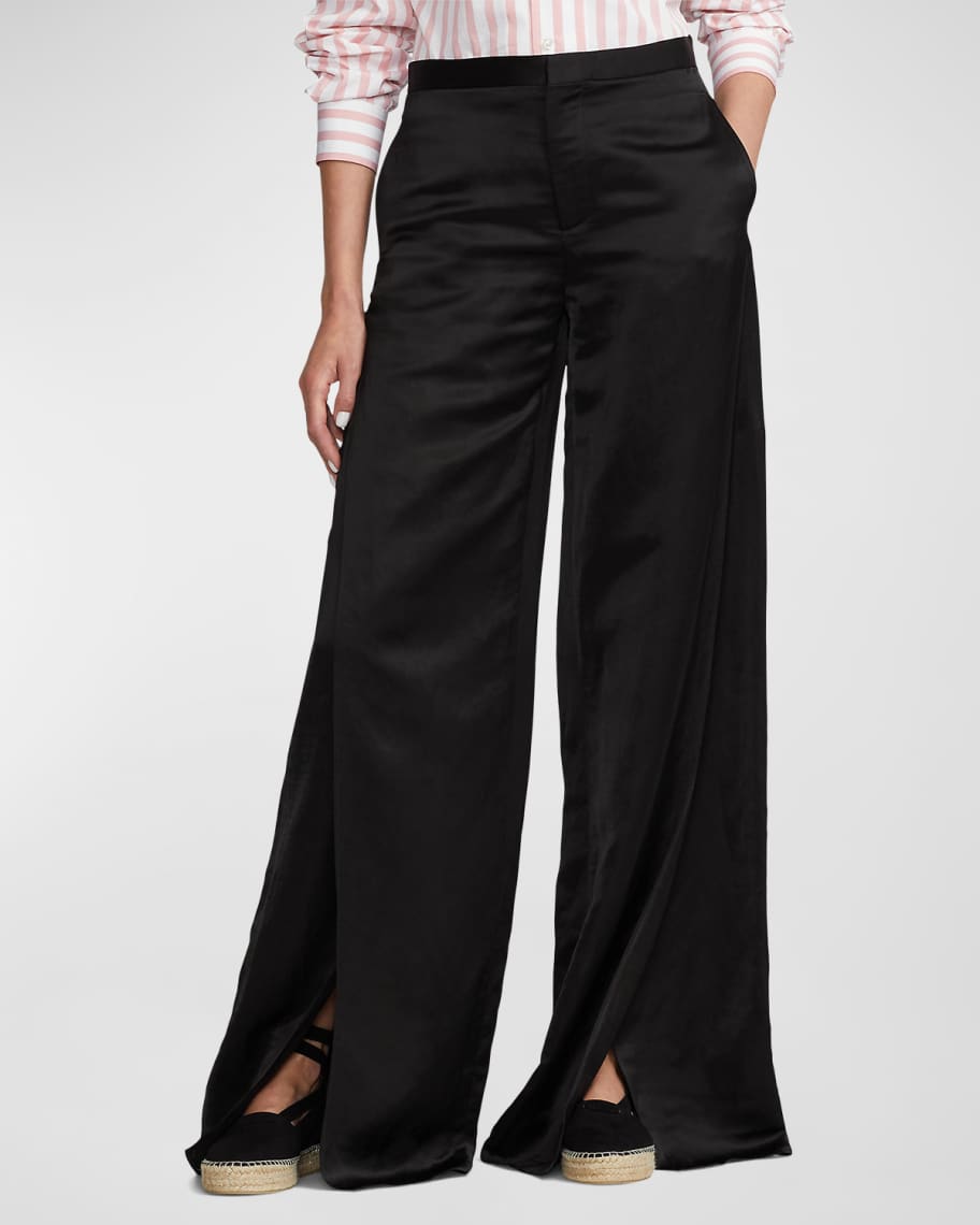 Ralph Lauren Collection Leora Mid-Rise Slit-Hem Wide-Leg Fluid Linen ...