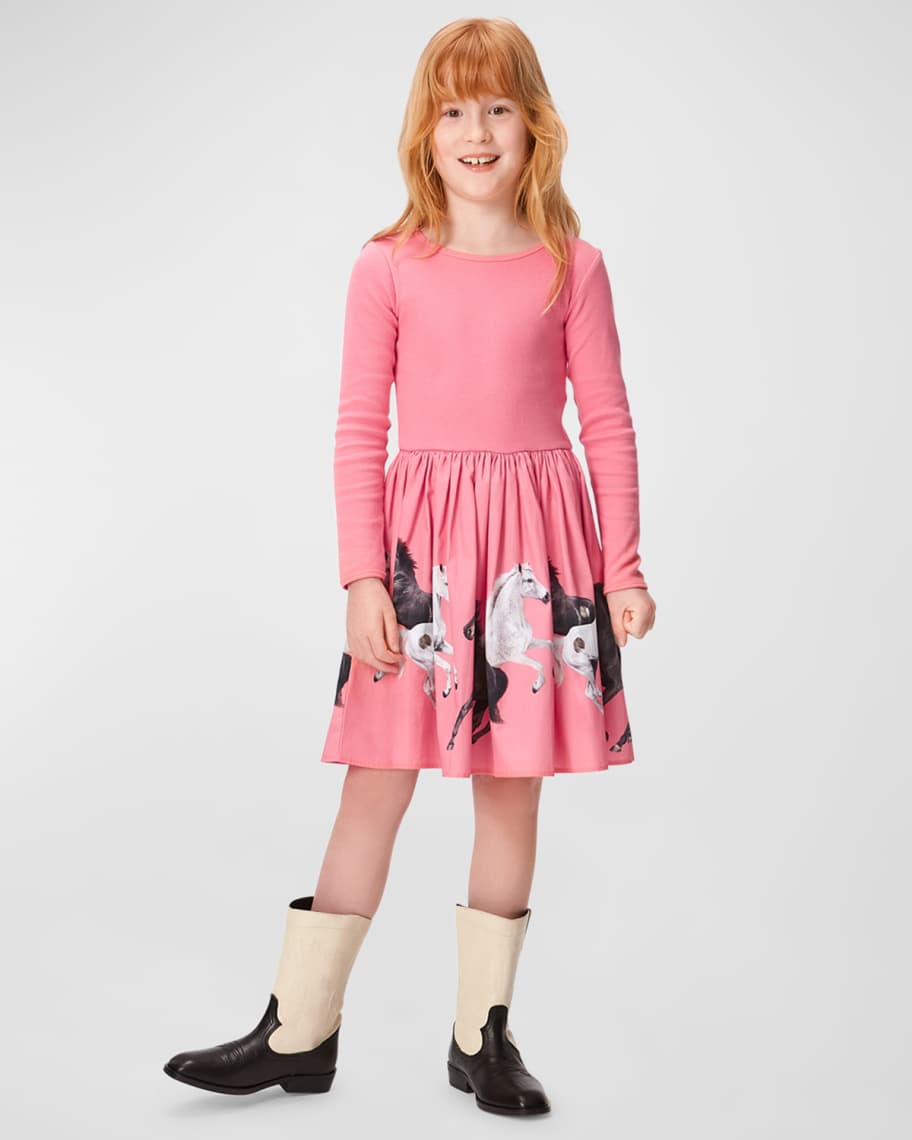 Molo Girl's Casie Horse-Print Combo Dress, Size 7-12 | Neiman Marcus