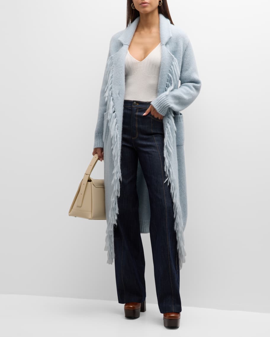 Lingua Franca Mavis Double-Breasted Fringe-Trim Knit Coat | Neiman Marcus