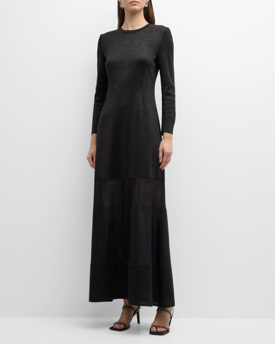 Misook A-Line Metallic Shimmer Knit Maxi Dress | Neiman Marcus
