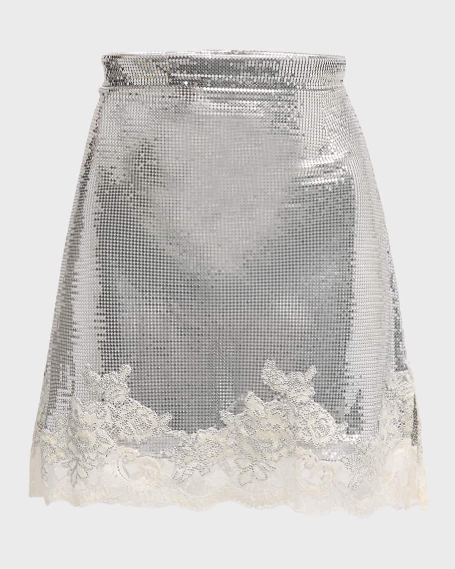 Rabanne Lace-Hem Chainmail Mini Skirt | Neiman Marcus