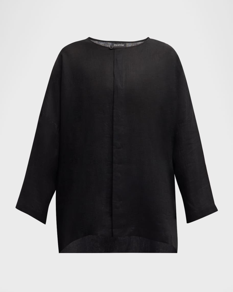 Eskandar Wide Longer-Back Bound Neck Linen Shirt (Long Length) | Neiman ...