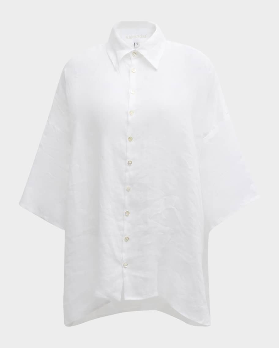 Eskandar Sloped Shoulder Wide A-Line Shirt With Collar (Long Length ...