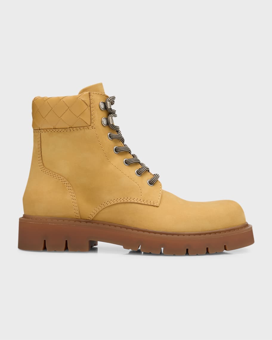 Bottega Veneta Haddock Nubuck Intrecciato Combat Booties | Neiman Marcus