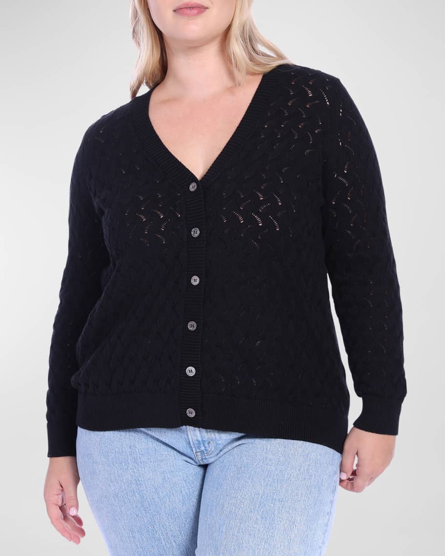 Minnie Rose Plus Size Pointelle Cotton-Cashmere Cardigan | Neiman Marcus