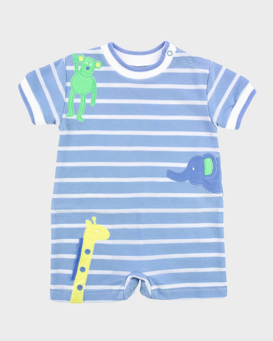 Florence Eiseman Boy's Striped Shortall W/ Zoo Animals, Size 3M-12M ...