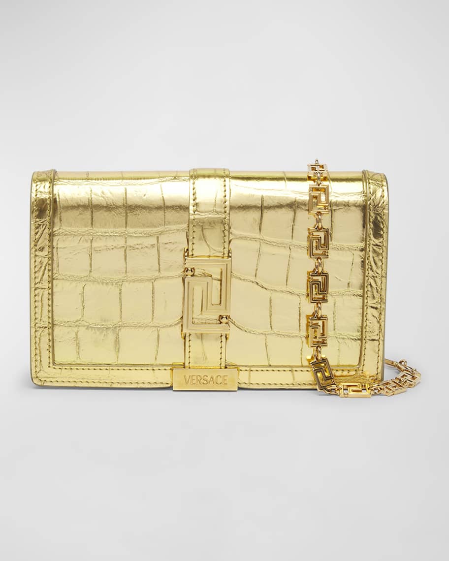 Versace Greca Goddess Metallic Croc-Embossed Wallet on Chain | Neiman ...