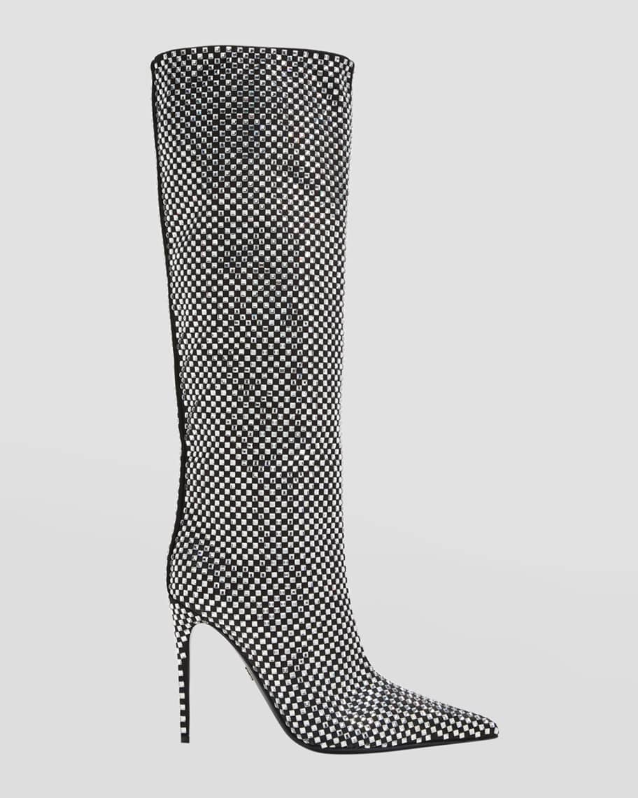 Dolce&Gabbana Strass Silk Tall Stiletto Boots | Neiman Marcus