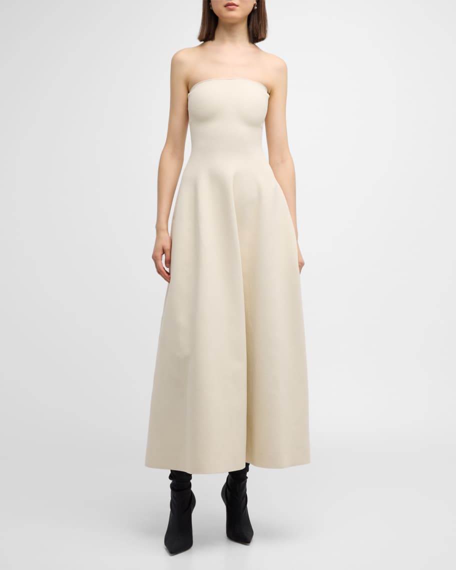 Brandon Maxwell Strapless Knit Midi Dress | Neiman Marcus