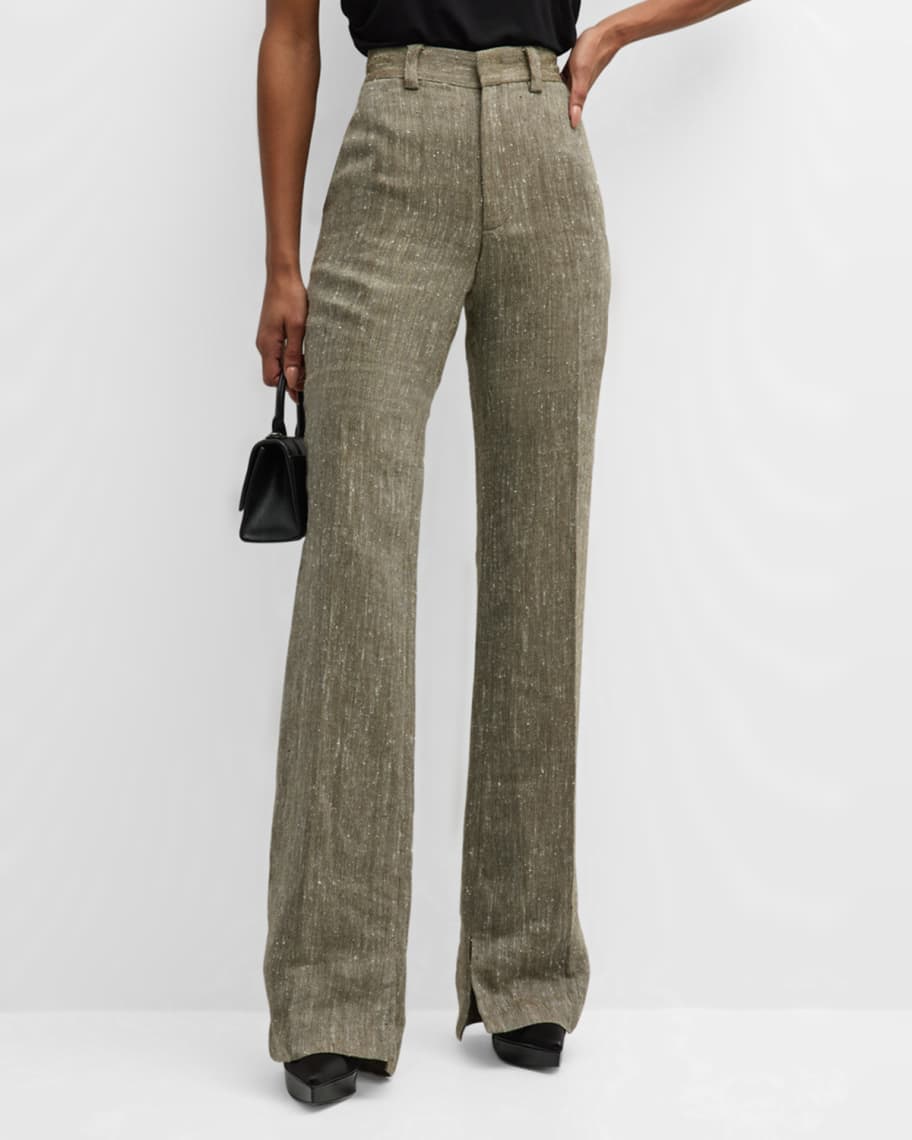 Brandon Maxwell High-Rise Houndstooth Straight-Leg Slit-Hem Trousers ...