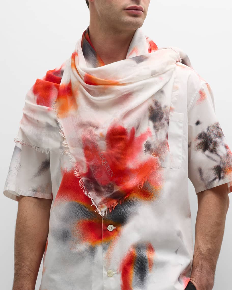McQueen Men's Wool Obscure Floral Print Biker Scarf | Neiman Marcus